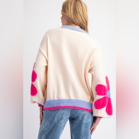 easel | Sweaters | Easel Ivory Daisy Pattern Knit Sweater | Poshmark
